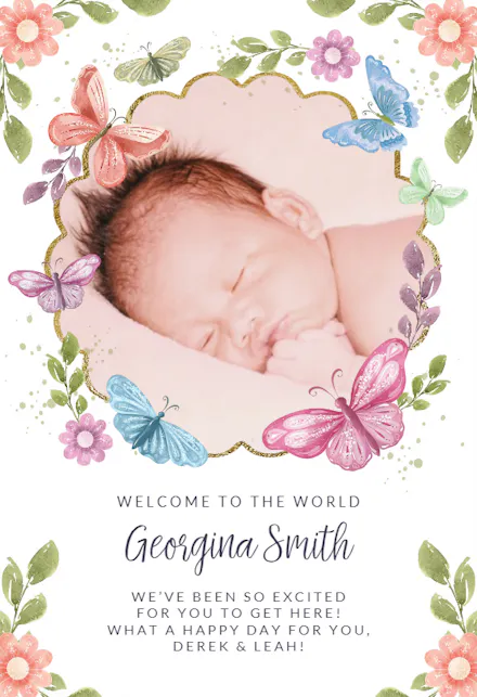 Spring Butterflies Frame - Baby Shower & New Baby Card | Greetings Island