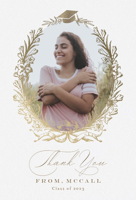 Golden wreath photo - Free Graduation Thank You Card | Greetings Island