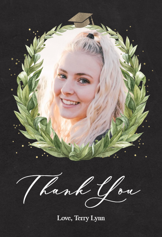 Golden wreath photo - Free Graduation Thank You Card | Greetings Island
