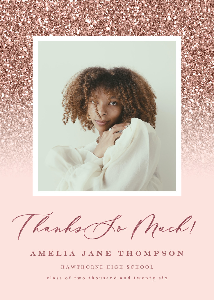 Rose Gold Glitter - Graduation Thank You Card | Greetings Island