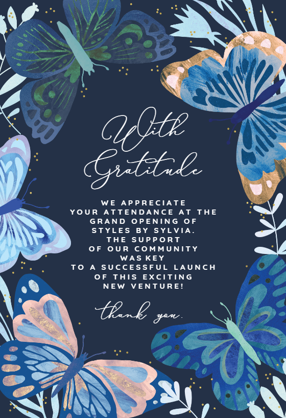 Blue Butterflies - Thank You Card Template | Greetings Island