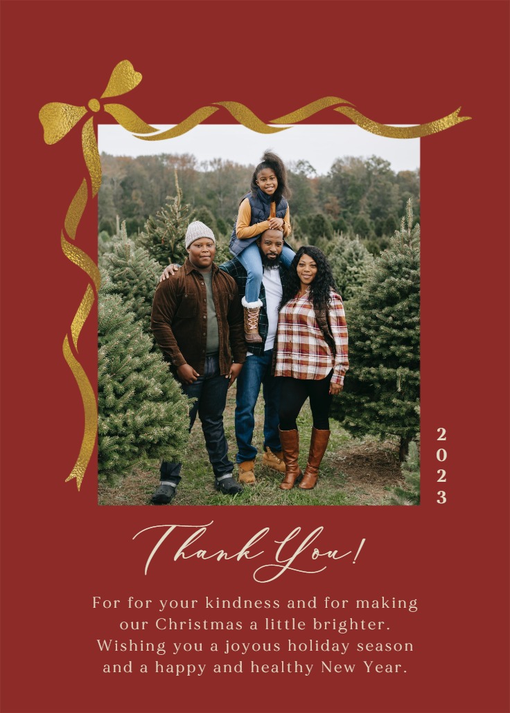 Elegant Golden Ribbon - Thank You Card | Greetings Island