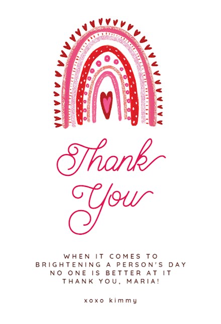 Rainbow Hearts - Thank You Card Template (Free) | Greetings Island