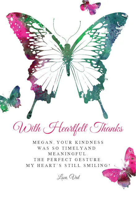 Spring And Butterflies - Thank You Card Template | Greetings Island