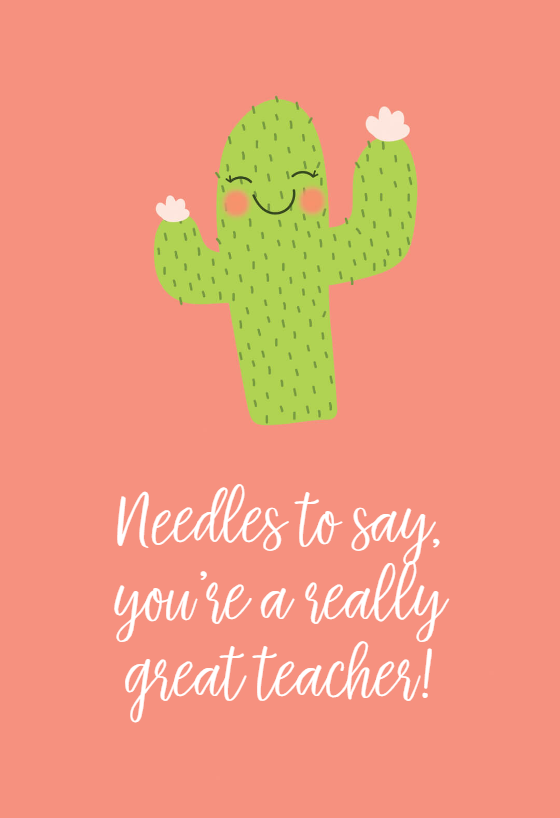 Happy Cactus - Thank You Card For Teacher (Free) | Greetings Island