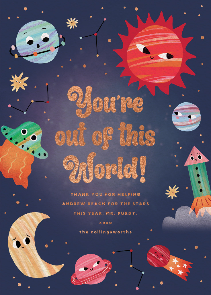 Playful Planets - Thank You Card For Teacher | Greetings Island