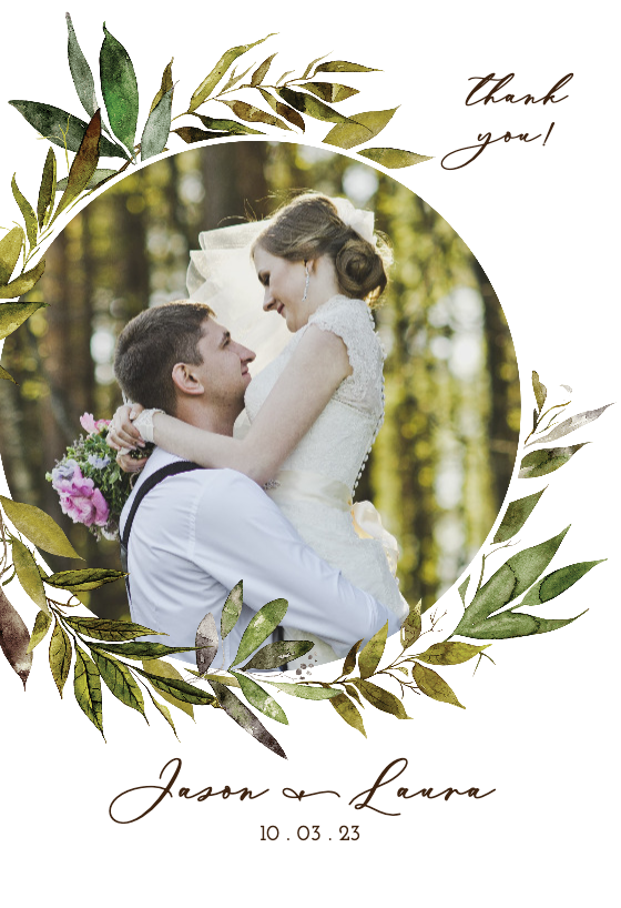 Gentle leaves wreath - Wedding Thank You Card | Greetings Island