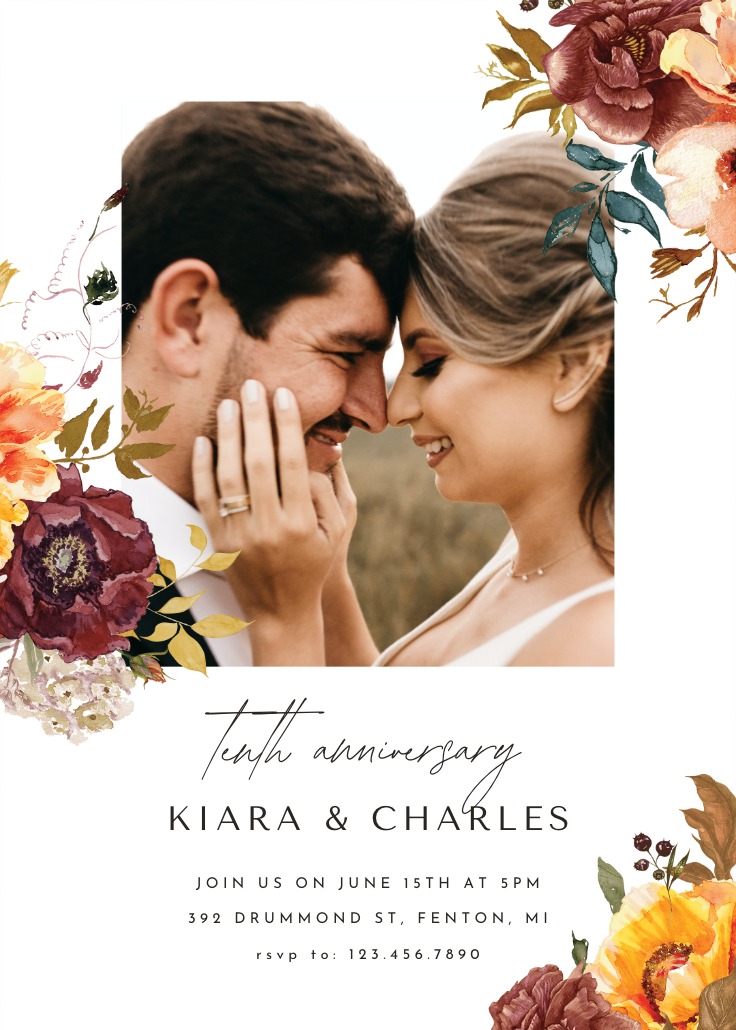 Autumn Flowers Photo - Anniversary Invitation Template | Greetings Island