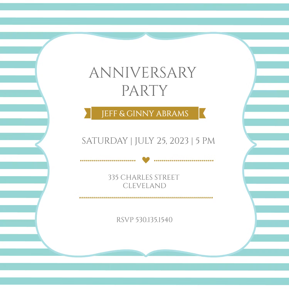 Blue and White - Anniversary Invitation Template (Free) | Greetings Island