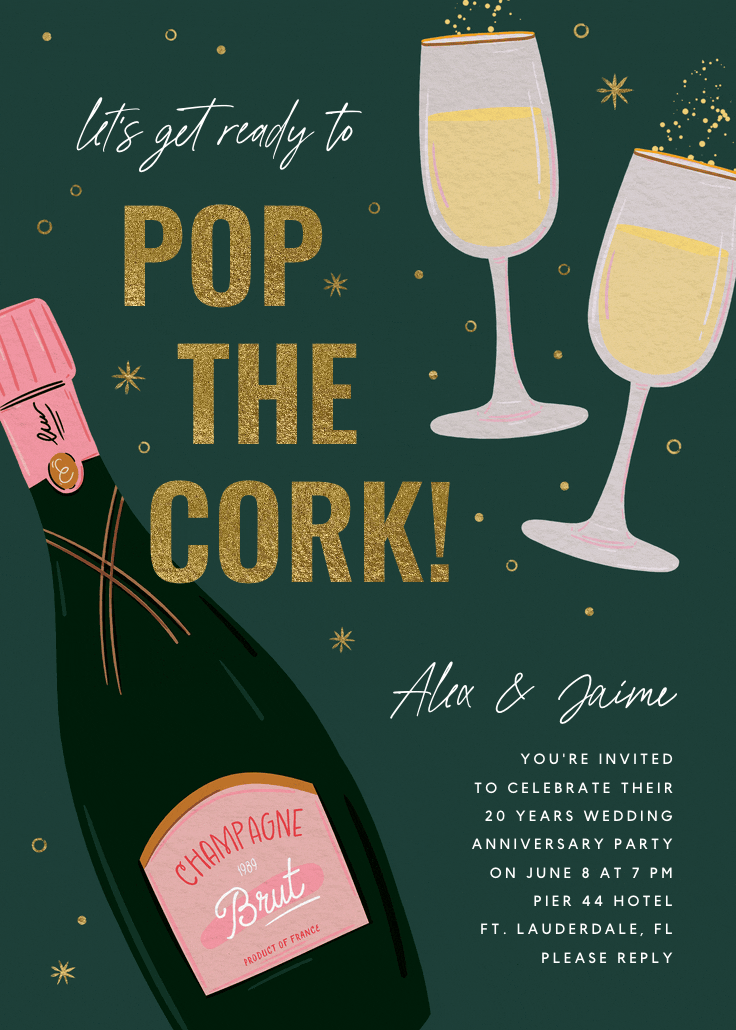 Champagne Brut - Anniversary Invitation Template | Greetings Island