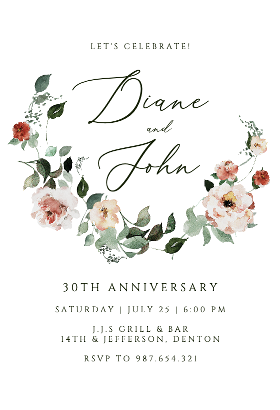 Floral wreath - Anniversary Invitation Template | Greetings Island