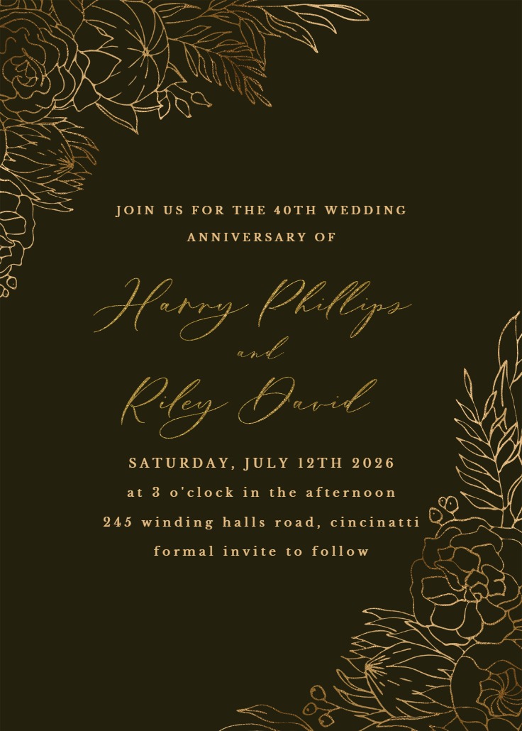 Gilded Lines - Anniversary Invitation Template | Greetings Island