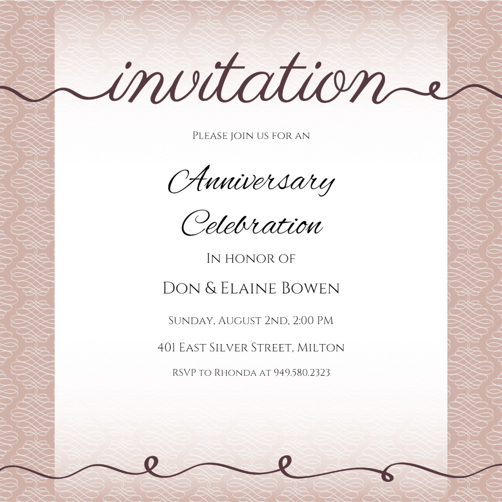 Infinity Cursive - Anniversary Invitation Template (Free) | Greetings ...