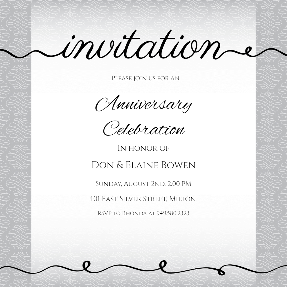Infinity Cursive - Anniversary Invitation Template (Free) | Greetings ...