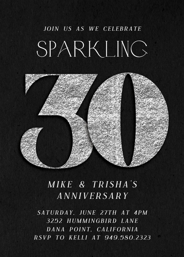 Shimmering 30th - Anniversary Invitation Template | Greetings Island