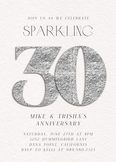 Shimmering 30Th - Anniversary Invitation Template (Free) | Greetings Island