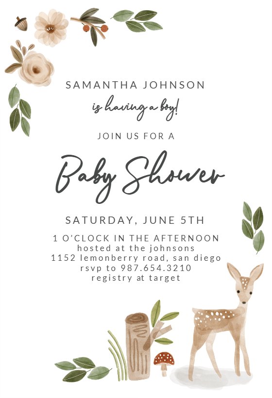 Happy fawn - Baby Shower Invitation Template | Greetings Island