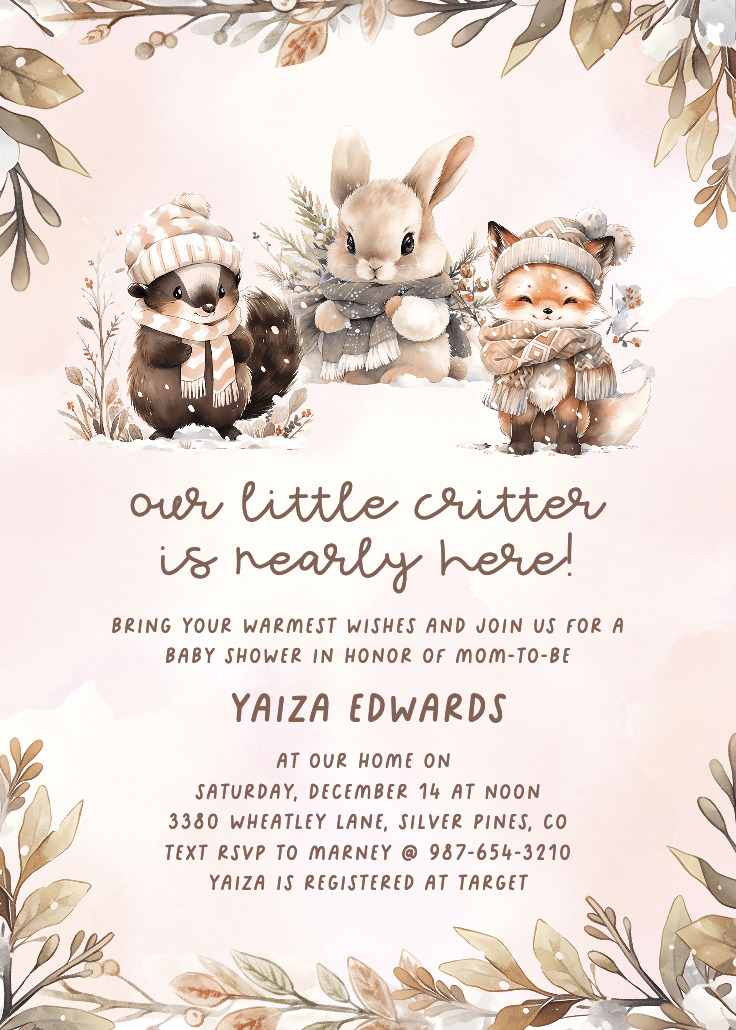 Cozy Winter Critters - Baby shower invitation Template (Free ...