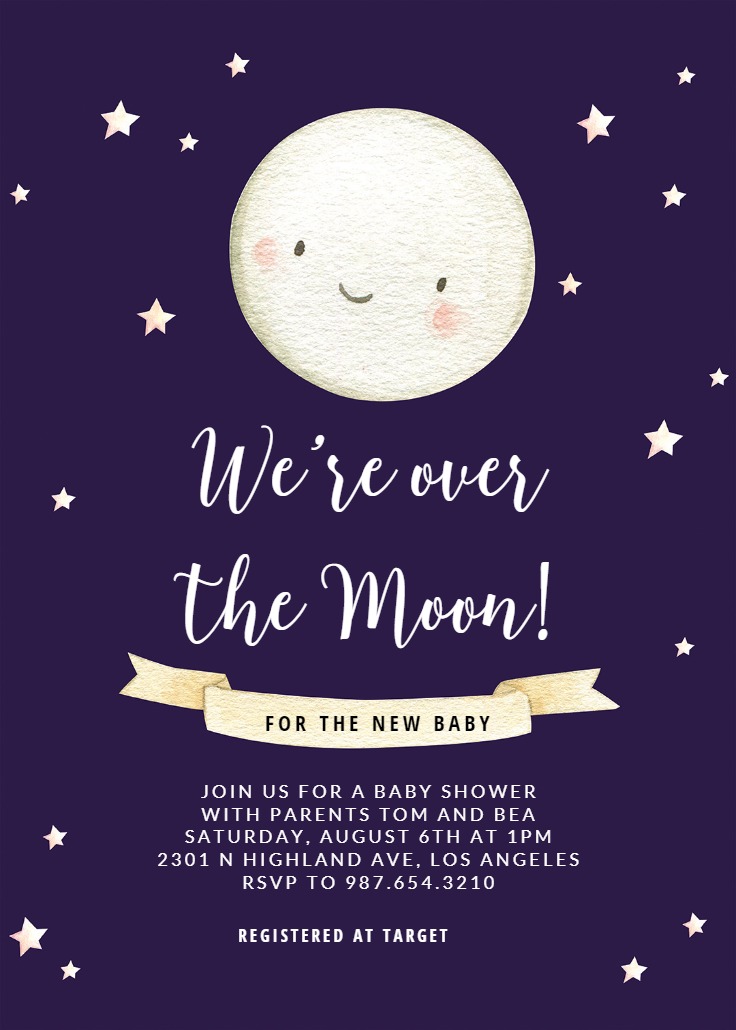 Cute Moon - Baby shower invitation Template (Free) | Greetings Island