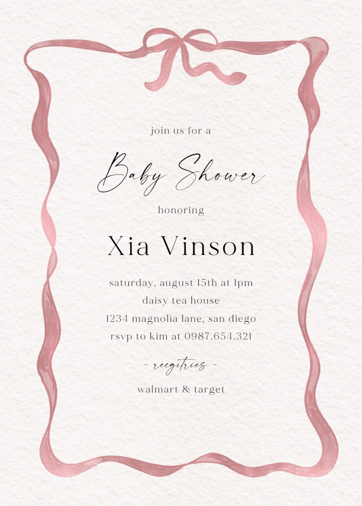 Delicate Ribbon - Baby shower invitation Template | Greetings Island