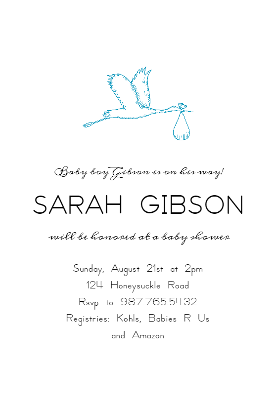 Elegant Stork - Baby shower invitation Template (Free) | Greetings Island