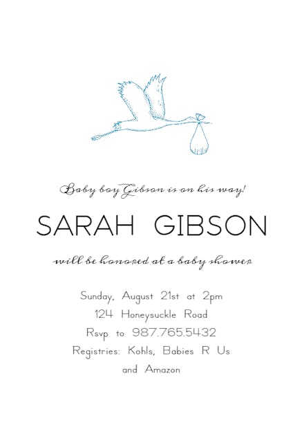 Elegant Stork - Baby Shower Invitation Template (Free) | Greetings Island