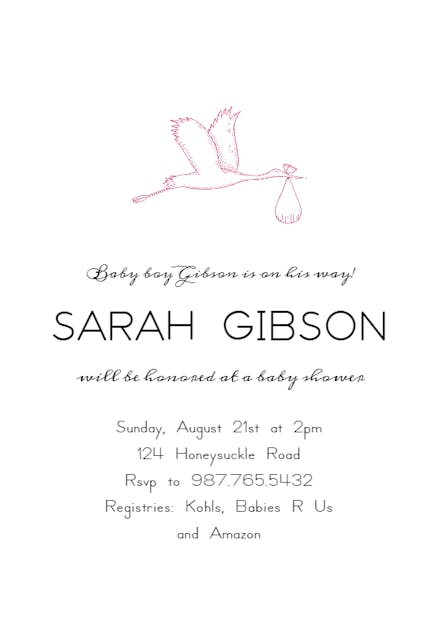 Elegant Stork - Baby Shower Invitation Template (Free) | Greetings Island