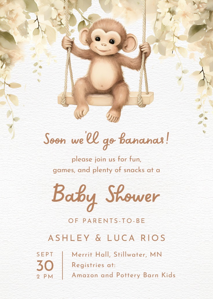 Funky Monkey - Baby shower invitation Template (Free) | Greetings Island