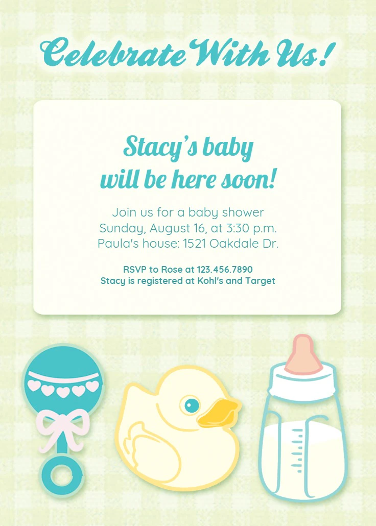 Gingham Background - Baby shower invitation Template (Free) | Greetings ...