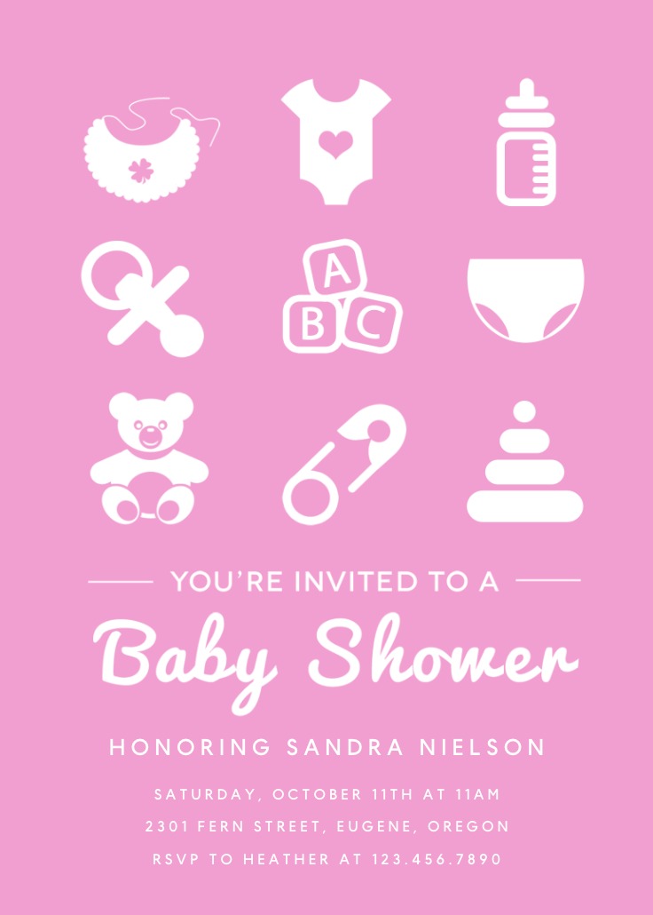 Pink Baby Items - Baby shower invitation Template (Free) | Greetings Island