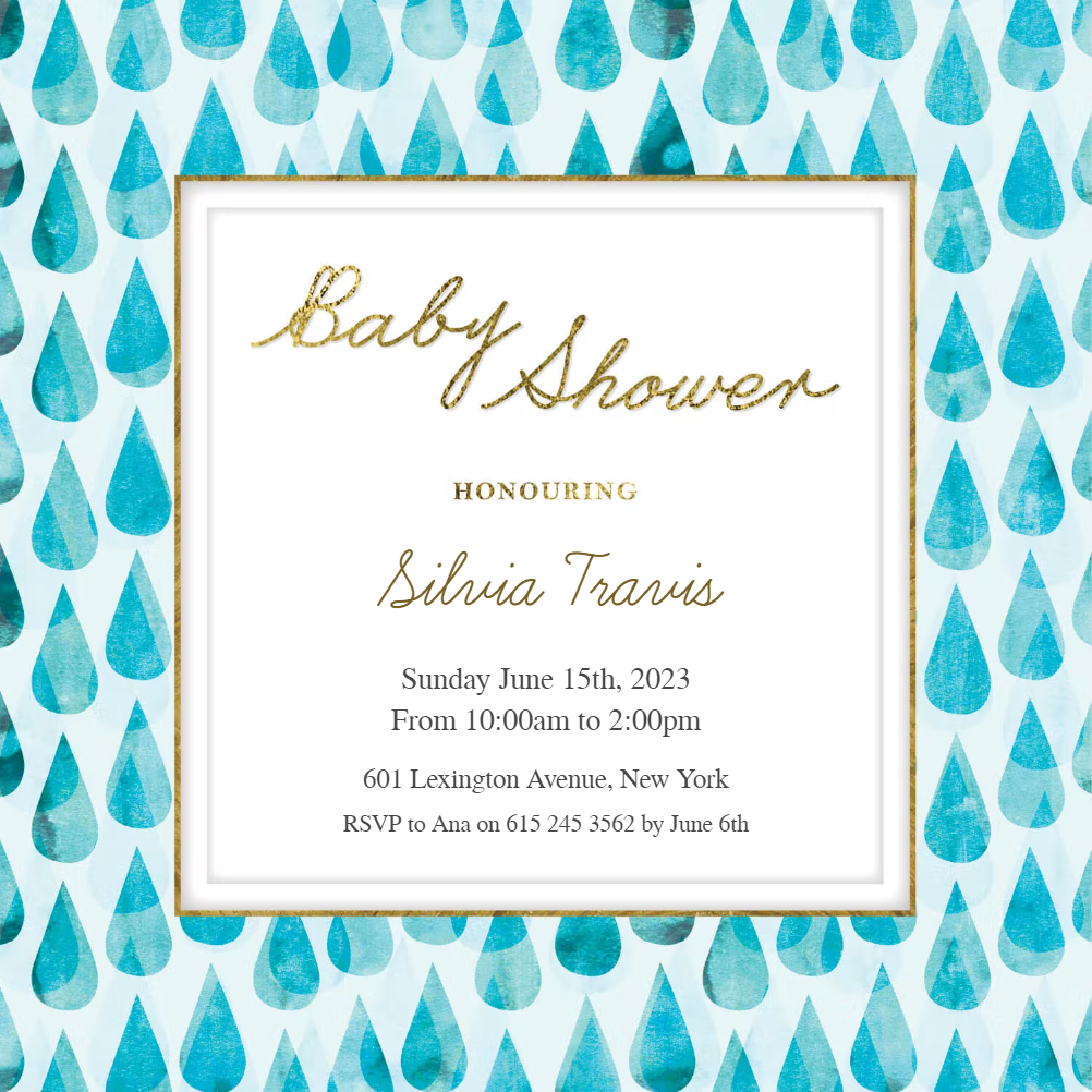 Rain Drops - Baby Shower Invitation Template (Free) | Greetings Island