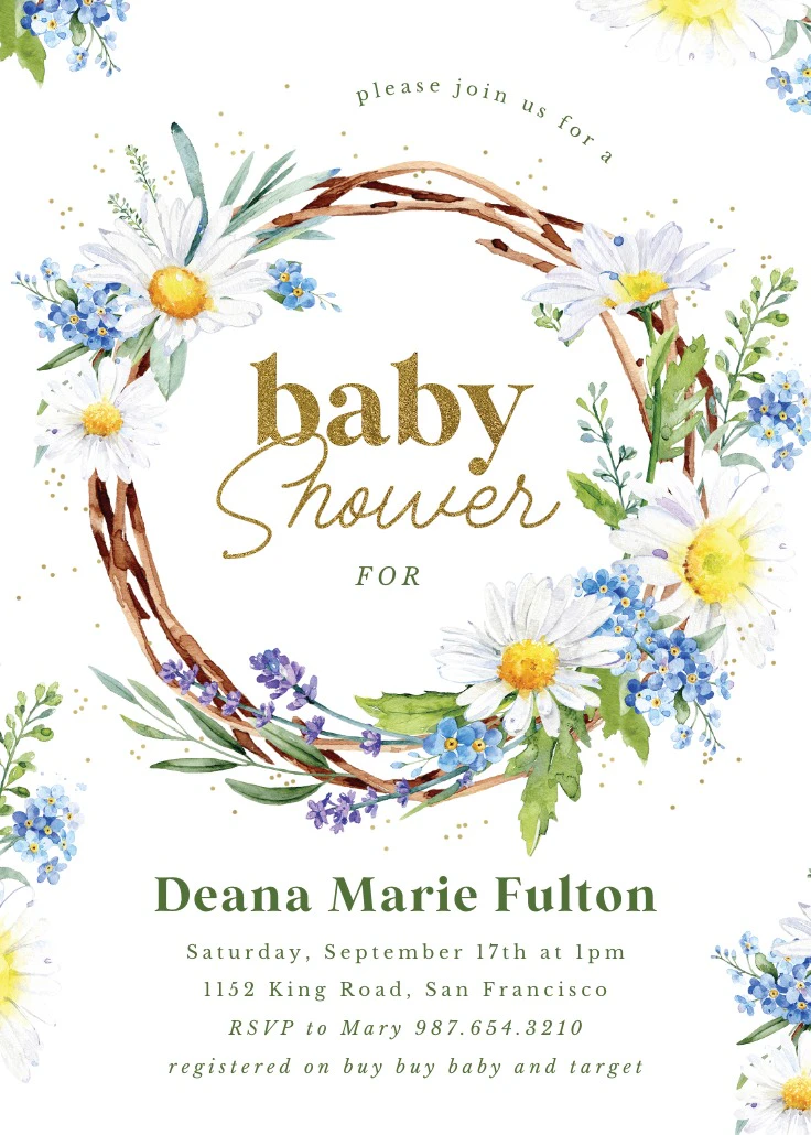 Rustic Daisies - Baby shower invitation Template | Greetings Island