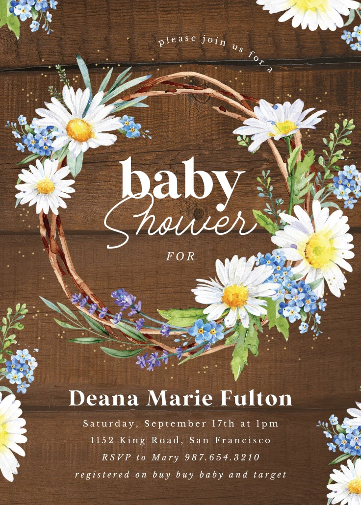 Rustic Daisies - Baby shower invitation Template | Greetings Island