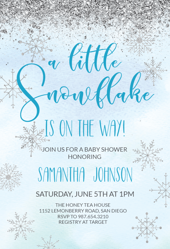Silver Snowflakes - Baby Shower Invitation Template (Free) | Greetings ...
