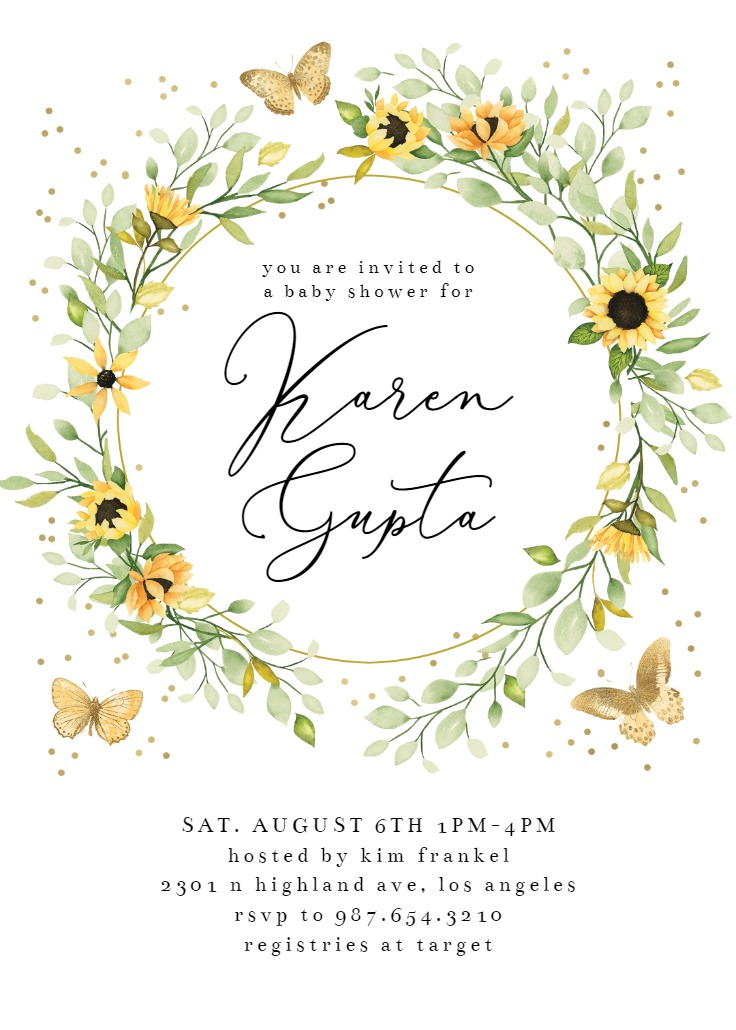 Sunflowers & Butterflies - Baby shower invitation Template | Greetings ...