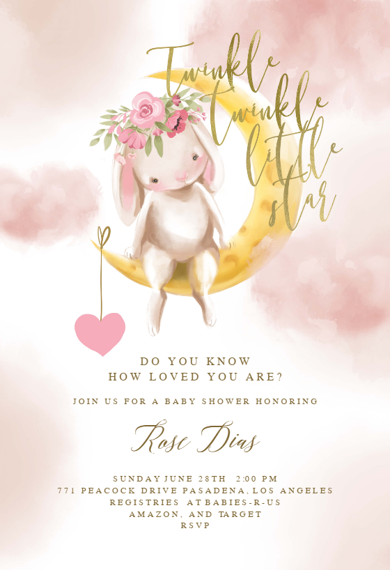 Twinkle bunny - Baby shower invitation Template | Greetings Island