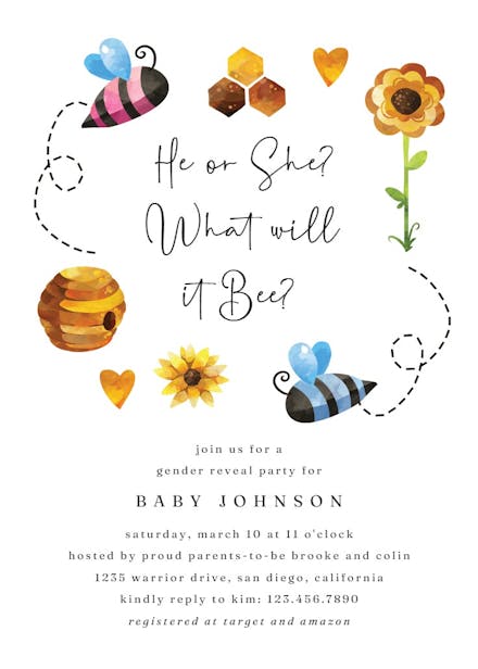 Bee-ing in love - Gender Reveal Invitation Template | Greetings Island