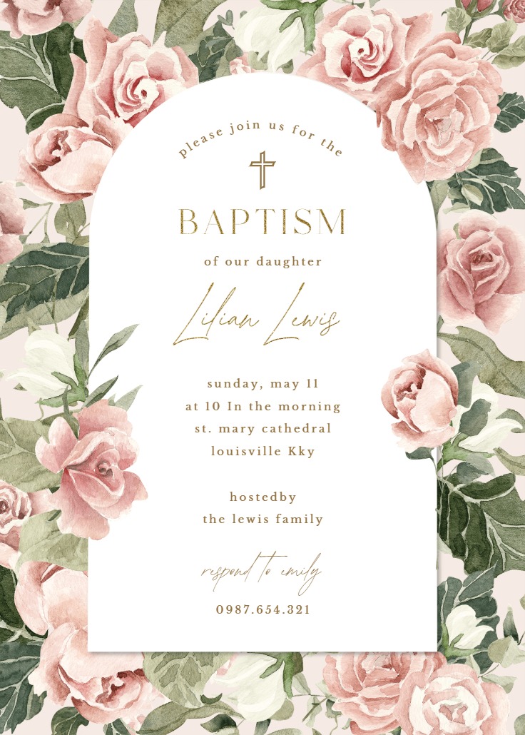 Boho Rose Dusty Pink Frame - Baptism & Christening Invitation Template ...