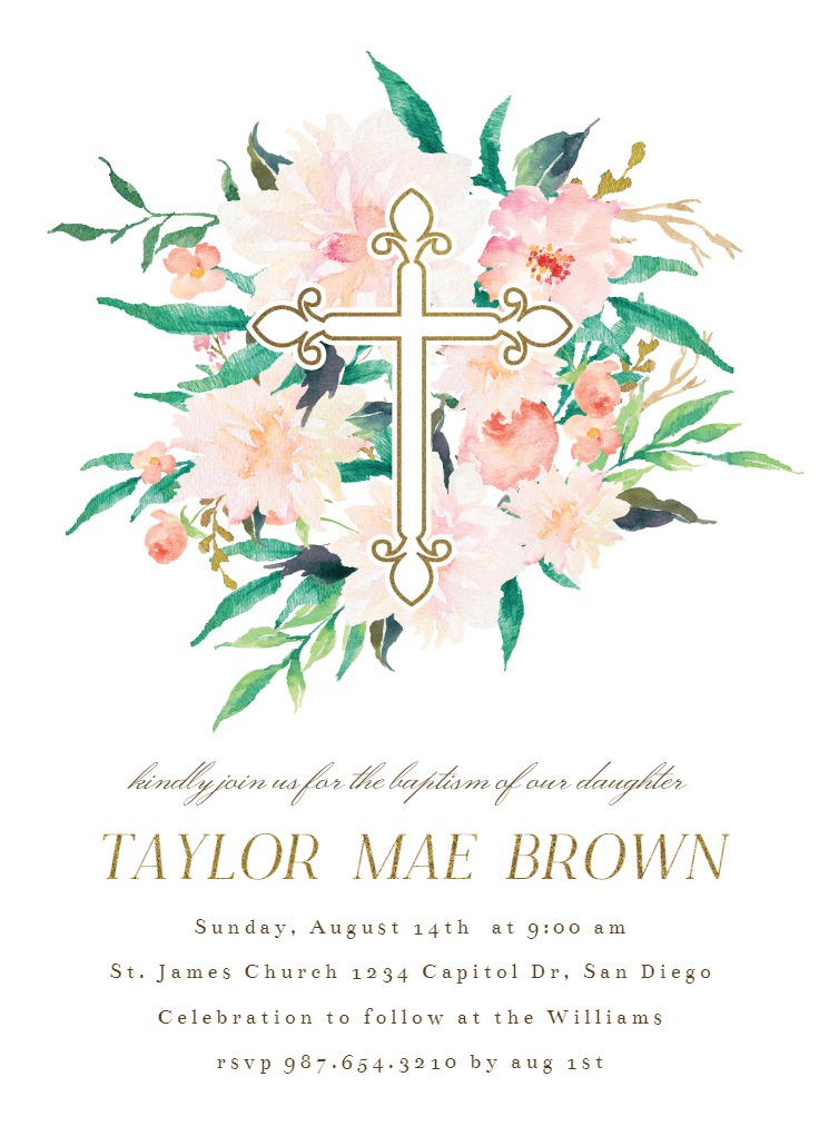 Cross Bouquet - Baptism & Christening Invitation Template | Greetings ...