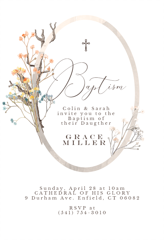 Baptism Flowers - Baptism & Christening Invitation Template | Greetings ...