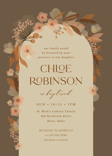 Fall Floral Arch - Baptism & Christening Invitation Template ...