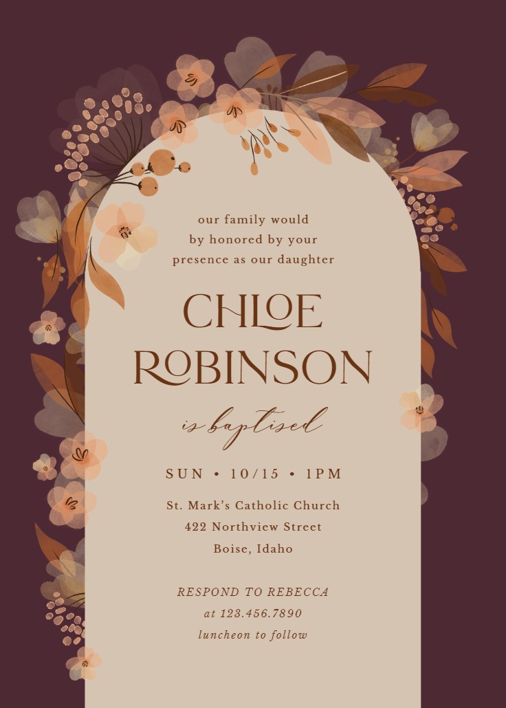 Fall floral arch - Baptism & Christening Invitation Template ...