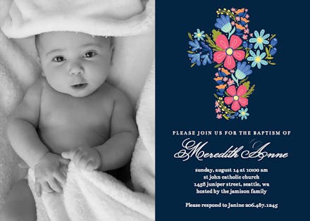 Floral Cross Photo - Baptism & Christening Invitation Template ...