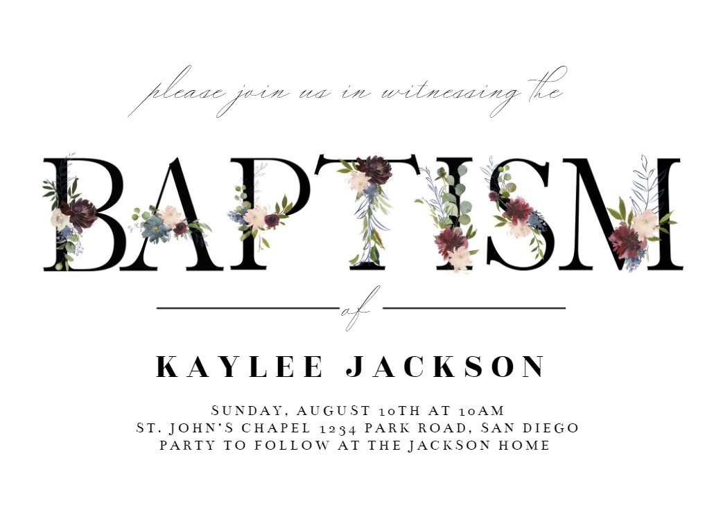 Floral Letters - Baptism & Christening Invitation Template (Free ...