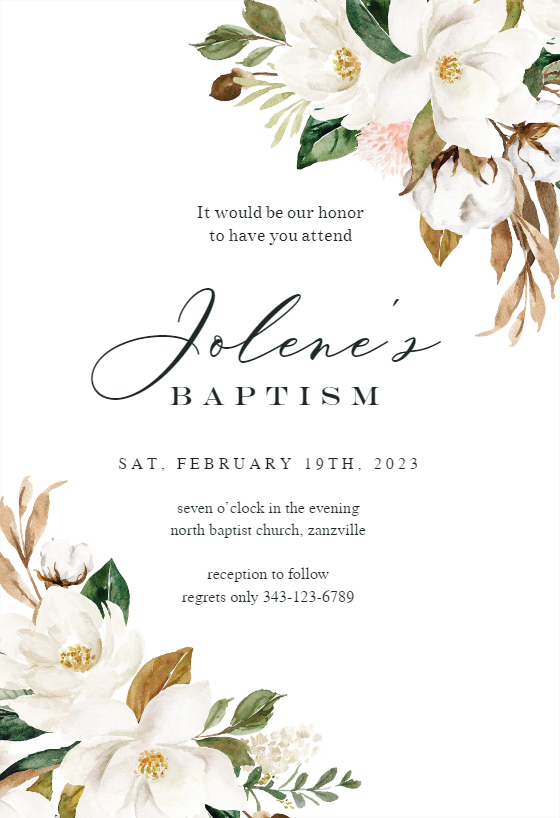Simple Magnolia - Baptism & Christening Invitation Template | Greetings ...