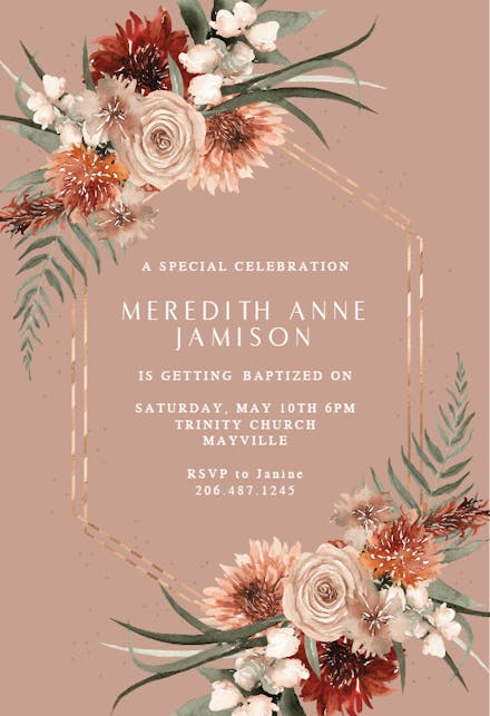 Fall floral arch - Baptism & Christening Invitation Template ...