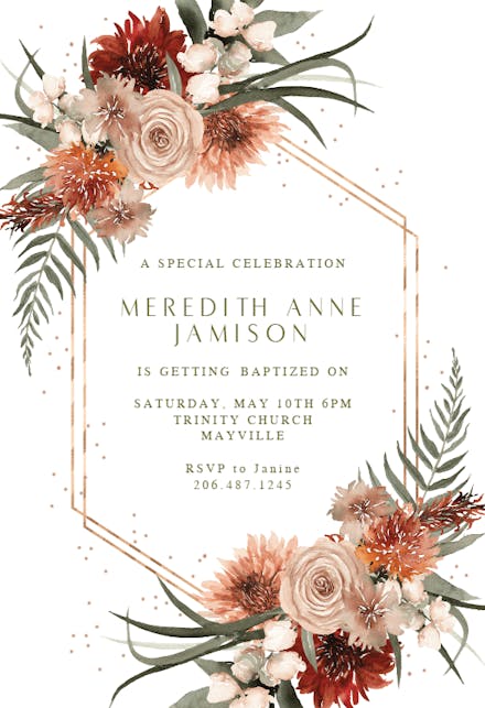 Terracotta Frame - Baptism & Christening Invitation Template ...