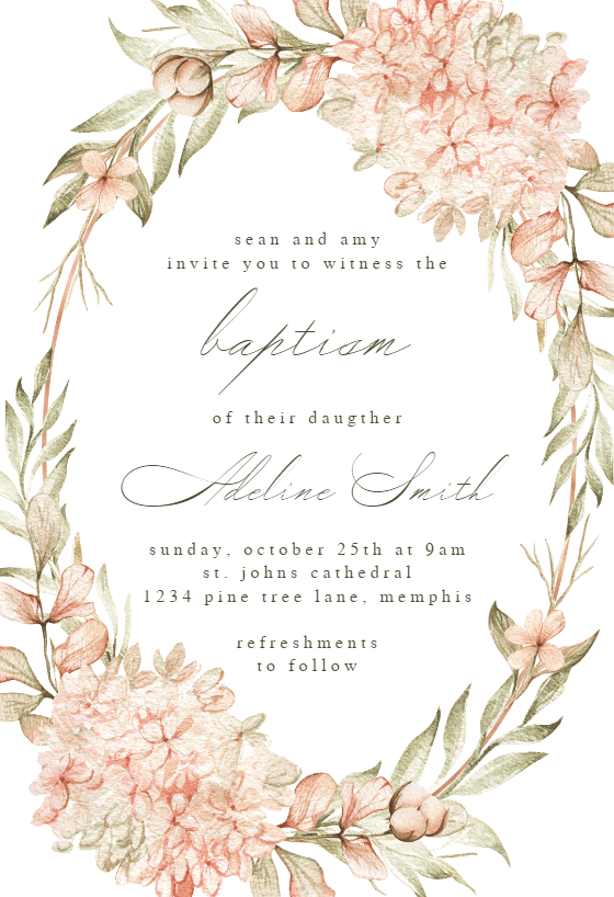 Rose Gold Geometric Floral Frames - Baptism & Christening Invitation ...