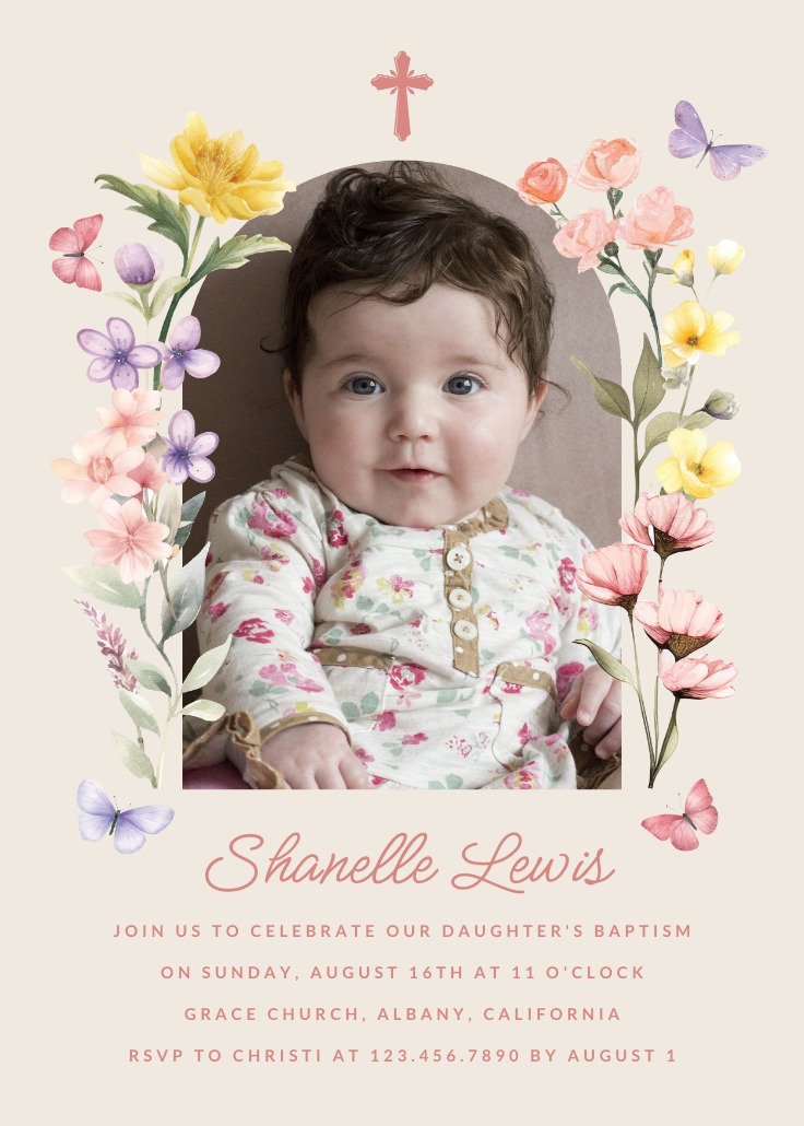 Wonderful Blossoms Frame - Baptism & Christening Invitation Template ...