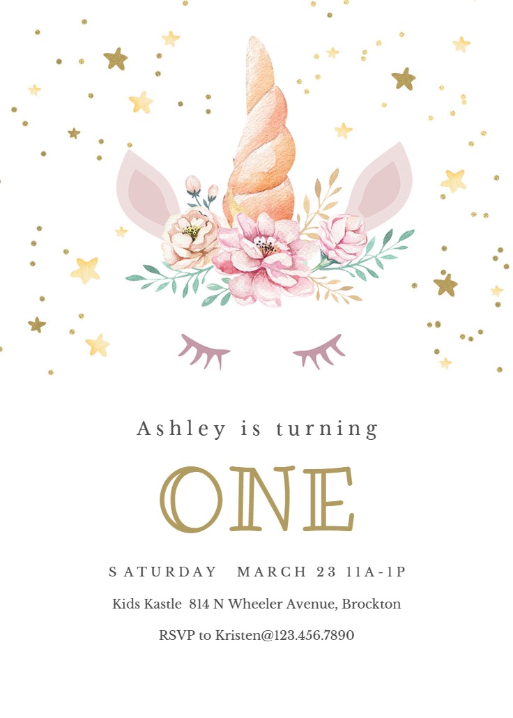 1st floral unicorn - 1st Birthday Invitation Template | Greetings Island